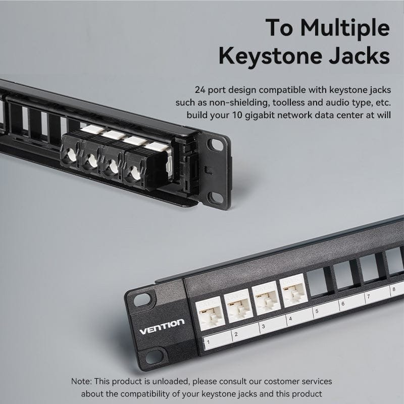 24 Ports Unloaded Keystone Patch Panel Black